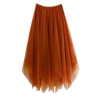 Generic Jupe longue irr&eacute;guli&egrave;re pour femme Jupe trap&egrave;ze, Orange, Taille unique