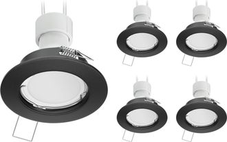 LEDs Com 5 Stück Decken-Einbaustrahler FERE Einbaurahmen schwarz matt + GU10 LED Lampe warmweiß 3-Stufen Dimmen: max. 500lm