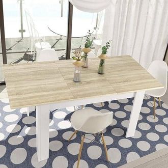 Dmora Ausziehbarer Midland-Tisch, ausziehbare Konsole für das Esszimmer, zu öffnender Küchentisch mit Verlängerung, 140/190 x 90 x 78 cm, Eiche und Weiß
