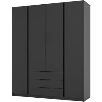Selsey Kaja - Kleiderschrank 4-t&uuml;rig mit 3 Schubladen, 200 cm, schwarz - Selsey