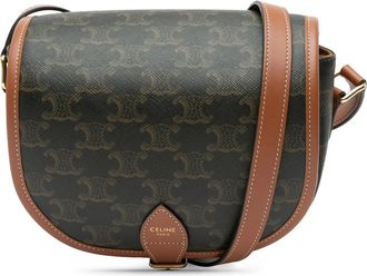 Celine Hobo Bags - Medium Triomphe Coated Canvas Folco Crossbody - Gr. unisize - in Braun - für Damen