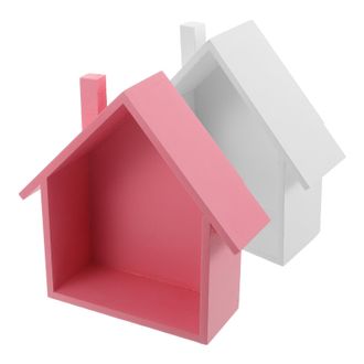 Aboofan 2 St&uuml;ck Wandregal Holz Hausform Wei&szlig; und Rosa Schwebendes Regal mit Glatter Oberfl&auml;che Platzsparend und Dekorativ f&uuml;r Wohnzimmer Kinderzimmer Flur Rus