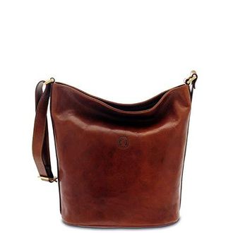 Giudi Sac femme en cuir de vachette, seau, cuir v&eacute;ritable, bandouli&egrave;re, fabriqu&eacute; en Italie. (Marron)