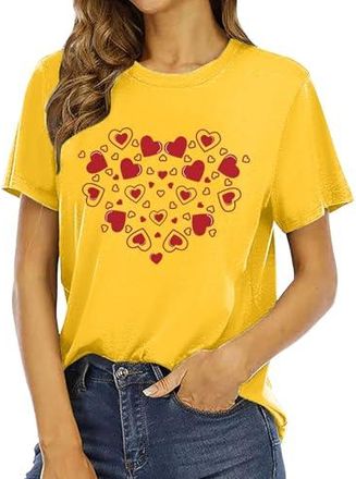 Generic T-shirt d&eacute;contract&eacute; &agrave; manches courtes pour femme Motif Saint-Valentin 2026, jaune, 3XL