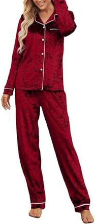 Generic Ensemble de vêtements de détente pour femme - Ensemble de pyjama en velours confortable et chaud à manches longues - Tenue de nuit ample - Ensemble de