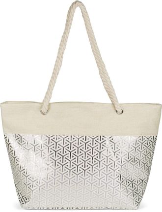 styleBREAKER XXL Strandtasche mit Metallic Infinity Würfel Print | Damen Shopper mit Reißverschluss und Kordelhenkel | Große Badetasche 57 x 36 x 18 cm, Farbe:Beig