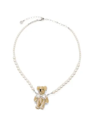 Yvmin Necklace Teddy Bear Bowknot Pearl Bear