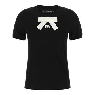 Dolce & Gabbana Femme, Tops, Noir, Taille: 36 FR T-shirt en jersey avec logo brodé et