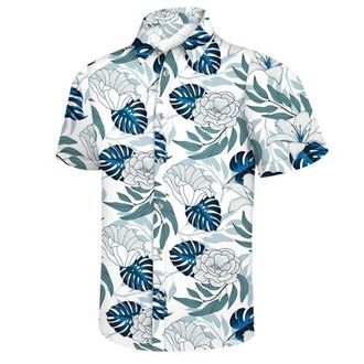 Generic Chemise hawa&iuml;enne &agrave; manches courtes pour homme - Sans plis - Boutonn&eacute;e - &Eacute;vacuation de lhumidit&eacute; - S&eacute;chage rapide - Imprim&eacute; d&eacute;contract&eacute; - Haut color&eacute; 