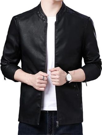 Generic Manteau en fourrure pour homme, blouson bomber d&eacute;contract&eacute; en similicuir, coupe ajust&eacute;e, noir, taille 4XL