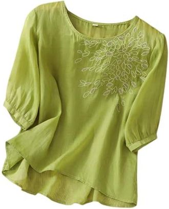 Generic Vestes d&eacute;t&eacute; 2026 pour femmes, style litt&eacute;raire, r&eacute;tro, avec boucle, broderie, patte inclin&eacute;e, ample, Vert, 3XL