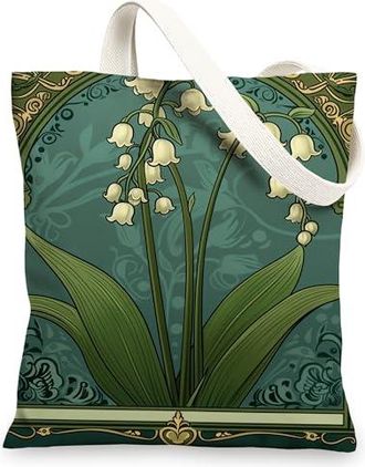 Generic Sacs fourre-tout en toile botanique, motif floral élégant, sacs dépicerie réutilisables, dinspiration vintage, légers et lavables, vert, 13x15 Inch