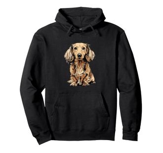 Whyitsme Design Blond Langhaar Dackel Hund Illustration Pullover Hoodie