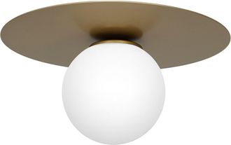 Licht-Erlebnisse Deckenlampe Glas Metall in Gold Weiß Schlafzimmer Ø35 cm rund E14 Zeitlos wohnlich blendarm Kugel Deckenleuchte Wohnzimmer BLABIU