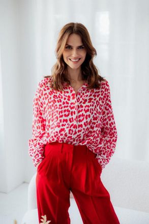 Von Herzen Langarmbluse Musselinbluse Leomuster Rot/Wei&szlig; - Baumwolle - Animalprint - Onesize