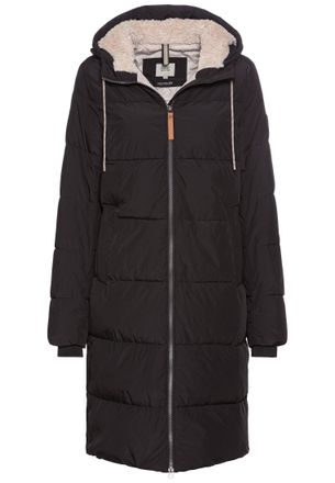 Camel Active Damen Langer Puffermantel mit gefütterter Kapuze Schwarz, womenswear-46