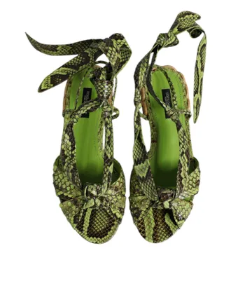 Dolce & Gabbana Womens Green Animal Print Ankle Wrap Sandals Shoes Molurus Python