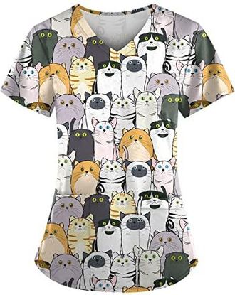 Generic Générique Blouse De Travail Femme,Chemisier Femme Chic Hauts De Travail Imprimé Tunique Femme Grande Taille T-Shirts à Manches Courtes Femme Col en V 