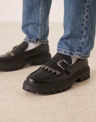 Asos Loafer in Schwarz mit Schnalle im Western-Stil