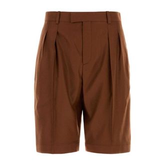 Saint Laurent Plissierte Bermuda-Shorts aus Kaschmir - - Shorts - Damen - Braun - L