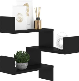 Generic Schwebende Wand-Eckregale, an der Wand Montiertes Hängendes Wandregal, Holzwerkstoff oder Wohnzimmer, Schlafzimmer, Badezimmer und Wohnecke (Schwarz)