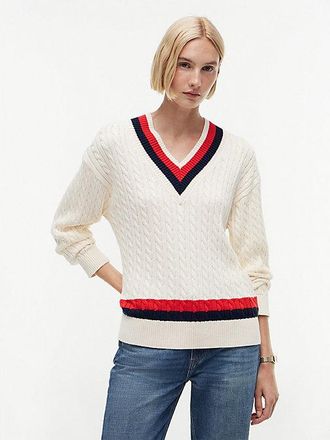 Tommy Hilfiger Pull d&eacute;contract&eacute; en maille torsad&eacute;e &agrave; col en V