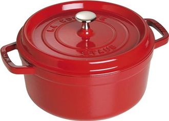 Staub Cocotte en Fonte Émaillée avec Couvercle, Tous feux dont induction, 4 personnes, Ronde, 24 cm, 3,80 L, 5 kg, Cerise