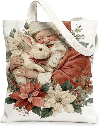 Generic Sac fourre-tout vintage en toile motif floral festif r&eacute;utilisable, l&eacute;ger, lavable et respectueux de lenvironnement, Blanc, 13x15 Inch