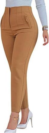 Minetom Pantalon D&eacute;contract&eacute; pour Femme Taille Haute Boutonn&eacute;e Stretch Pantalon De Bureau Couleur Unie pour L&Eacute;t&eacute; Affaires Pantalon avec Poches A Kaki S
