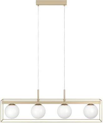 Eglo Pendellampe Vallaspra, 4 flammige H&auml;ngellampe, Pendelleuchte aus Stahl, Farbe: Champagner, Glas: Wei&szlig;, opal-matt, Fassung: E14