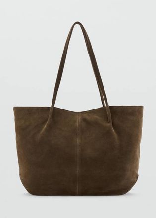 Mango Sac cabas cuir su&eacute;d&eacute; caf&eacute; - Femme - Taille unique - MANGO
