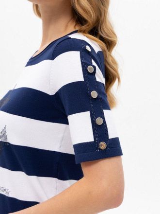 Passioni Kurzarmshirt in Blau- wei&szlig; gestreift mit einem Ankermotiv Gestreiftes T-Shirt mit Glitzersteinen entlang den &Auml;rmeln