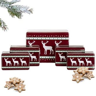 Brandsseller Lot de 5 bo&icirc;tes &agrave; biscuits en m&eacute;tal - Bo&icirc;tes de No&euml;l avec couvercle, bo&icirc;tes de conservation alimentaires pour biscuits, g&acirc;teaux et p&acirc;tisseries - Desig