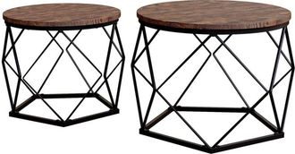 Home Discount Brooklyn Ensemble de 2 Tables Gigognes Forme Géométrique Ronde en MDF Table Basse Meuble de Salon H 40/36 x L 48/40 x P 48/40 cm, Bois-Foncé