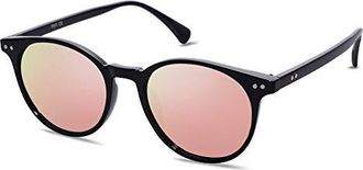Sojos Lunettes de soleil polarisées rondes Femmes Hommes Protection UV400 Vintage Ronde MAY SJ2113, Noir/Rose