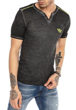 Red Bridge T-Shirt mit Henley-Ausschnitt im Used-Look - Kurzarm-Shirt Basic