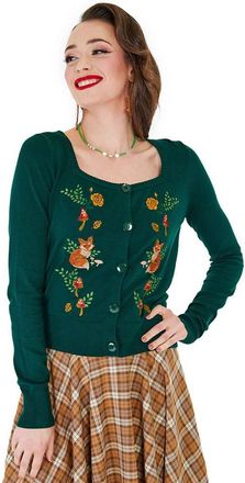 Voodoo Vixen Strickjacke Fox And Mushroom Cardigan Retro Vintage Fuchs F&uuml;chse