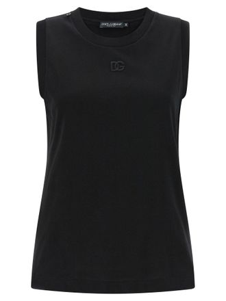 Dolce & Gabbana Silk Scarf-Trimmed Tank Top - Black