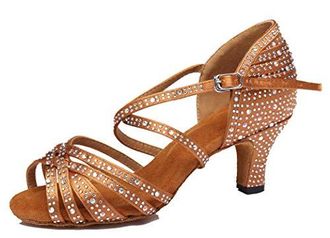 Minitoo Sandales de danse latine pour femme avec cristaux, L377 Bronze Talon 6 cm, 39 EU