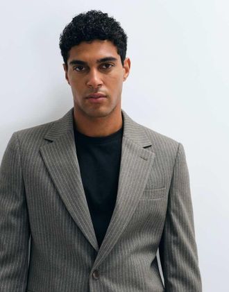 Asos veste de costume slim en flanelle bross&eacute;e olive-Vert