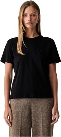 Twinset T-shirt &agrave; appliqu&eacute; coeur - Femme - Tops - Noir - Taille: 44 FR
