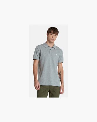 Timberland Oyster River Polohemd mit schmaler Passform f&uuml;r Herren in Grau/Wei&szlig;, Herren, Grau, Gr&ouml;&szlig;e