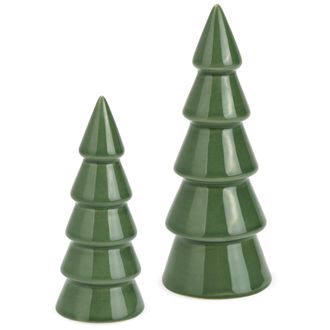 Matches 21 Keramik Winter Dekofiguren Set Tannenbaum gr&uuml;n - Moderne Weihnachtsdeko f&uuml;r Innen im Scandi-Stil