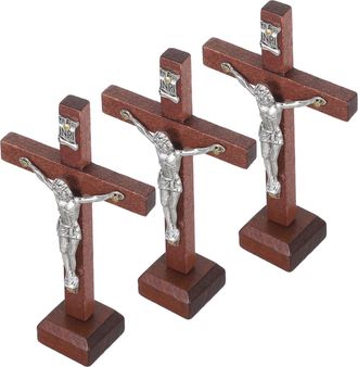 DOITOOL 3st&uuml;cke Stehendes Holzkreuz Mit St&auml;nder F&uuml;r Christliche Dekoration Geeignet F&uuml;r Taufe Altar Oder Kirchendekoration Robust Und Langlebig