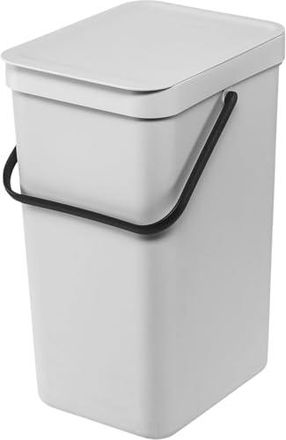 Brabantia Sort & Go Abfalleimer mit Deckel 16 L (hellgrau), platzsparender Pfandsammler mit Griff, abnehmbarer, feststellbarer Deckel, leicht zu reinigender gro