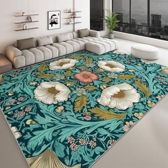 Generic Tapis Lavable &agrave; Poils Courts, Tapis Antid&eacute;rapant Doux R&eacute;tro &Eacute;l&eacute;gant Floral Feuille pour Salon Salle &agrave; Manger Chambre &agrave; Coucher et Bureau - D&eacute;coration 