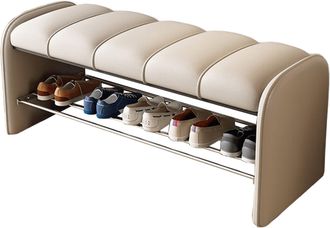 Generic Schuhbank mit Sitzfl&auml;che Kratzfestes Lederkissen Metallrahmen Tragkraft Bis Zu 200 Kg Sitzbank mit Stauraum f&uuml;r Eingangsbereich, Flur, Wohnzimme(White