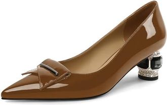 elashe Escarpins Femme Prêts pour lÉvénement en Cuir Verni Talon Bloc 5 cm Accents de Strass Cristal Étincelant Bout Pointu Enfilage Facile pour Mariages Gal