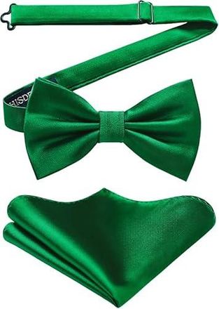 Hisdern Noeud Papillon Hommes et Mouchoir avec Crochet déjà lié et Réglable Couleur Unie Noeuds Papillons Vert Homme Carré de Poche Ensemble