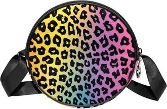 Generic Sac &agrave; bandouli&egrave;re rond pour femme, motif pois l&eacute;opard, petit sac &agrave; bandouli&egrave;re avec fermeture &eacute;clair, bretelles r&eacute;glables, sac &agrave; main rond d&eacute;contract&eacute;